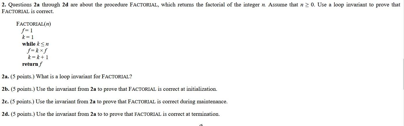 Solved 2. Questions 2a through 2d are about the procedure | Chegg.com
