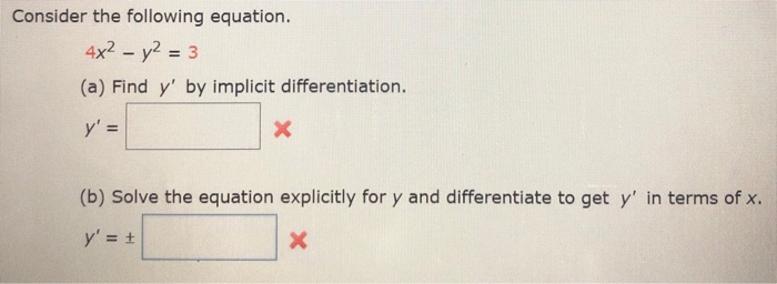 Solved Consider the following equation. 4x2 -y23 (a) Find y' | Chegg.com