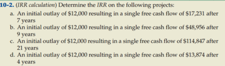 Solved 0-2. (IRR calculation) Determine the IRR on the | Chegg.com