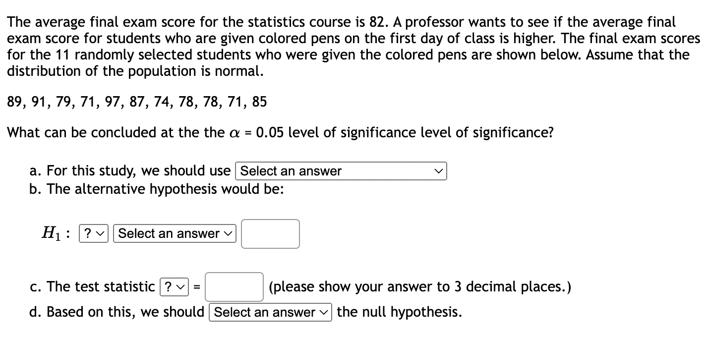 Solved e average final exam score for the statistics course | Chegg.com