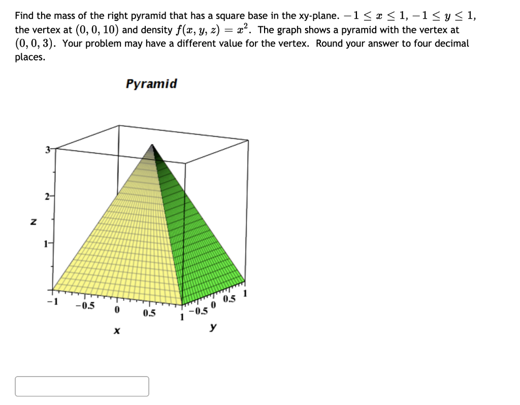 Solved = Find the mass of the right pyramid that has a | Chegg.com