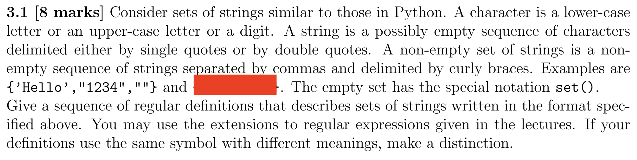 Solved 3.1 [8 marks] Consider sets of strings similar to | Chegg.com