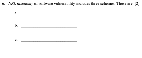 Solved NRL taxonomy of software vulnerability includes three | Chegg.com