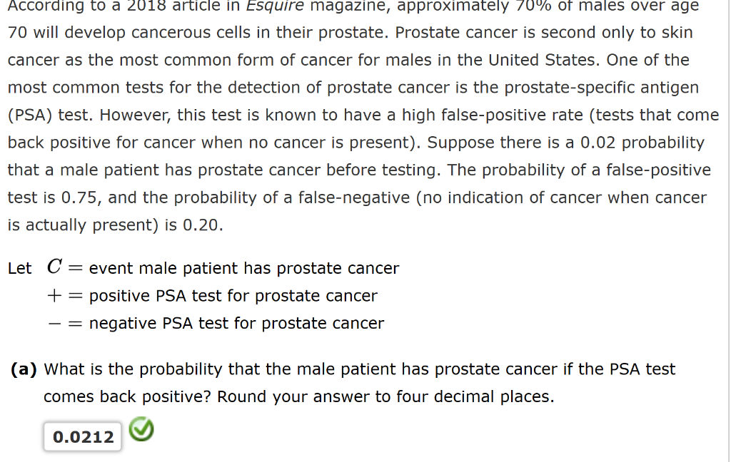 Solved (b) What is the probability that the male patient | Chegg.com