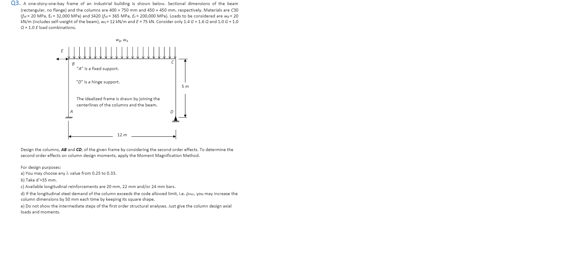 Q3. A one-story-one-bay frame of an industrial | Chegg.com