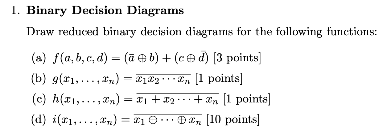 Solved 1. Binary Decision Diagrams Draw reduced binary | Chegg.com
