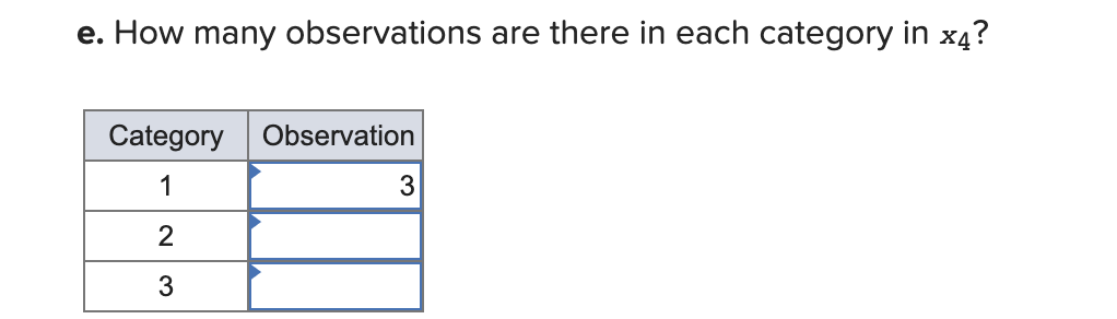 Solved \r\n\r\ne. How many observations are there in each | Chegg.com
