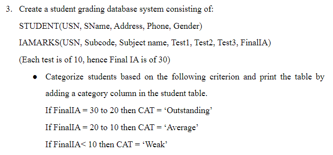 Solved 3. Create a student grading database system | Chegg.com
