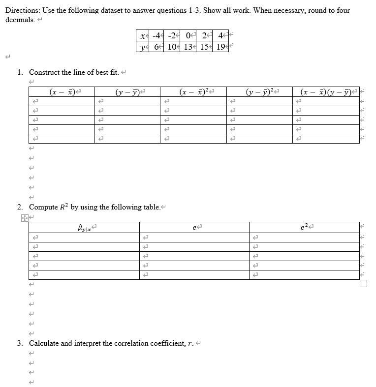 Solved Directions: Use the following dataset to answer | Chegg.com