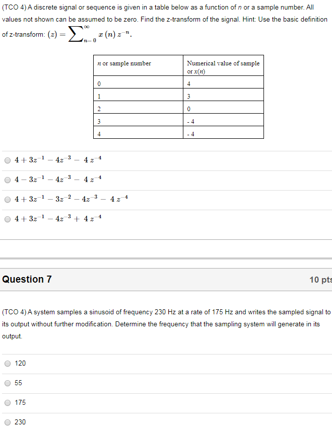 Solved (TCO 4) A discrete signal or sequence is given in a | Chegg.com
