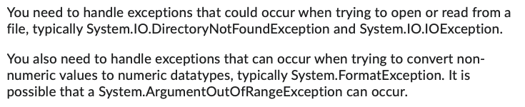 Solved You need to handle exceptions that could occur when | Chegg.com