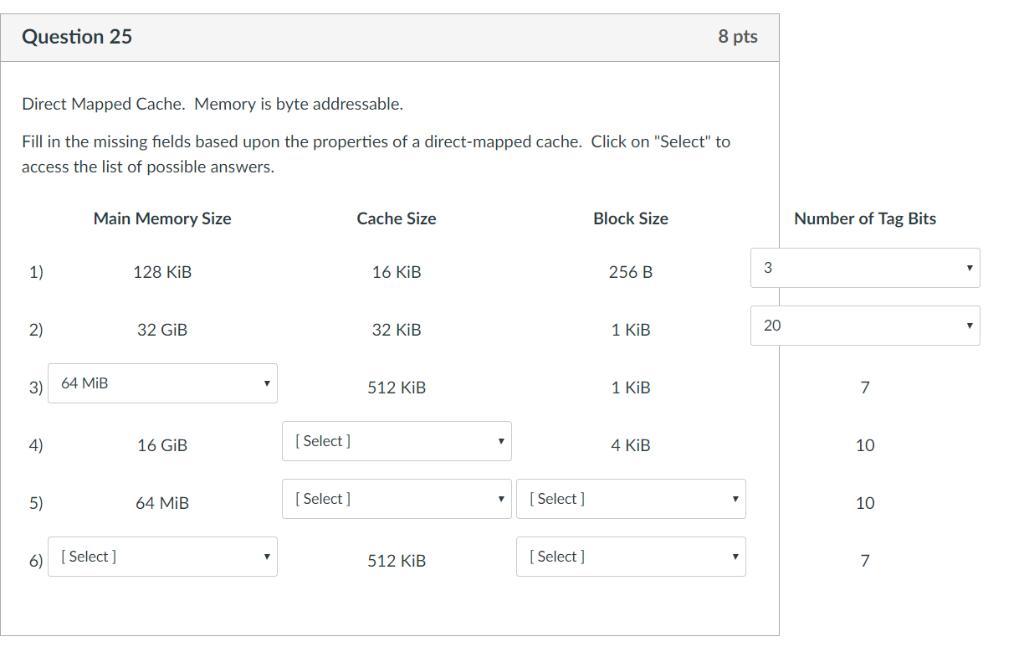Solved Question 25 8 pts Direct Mapped Cache. Memory is byte | Chegg.com