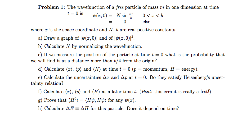 Solved Problem 1: The wavefunction of a free particle of | Chegg.com
