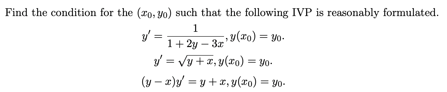 Solved Find the condition for the (x0,y0) ﻿such that the | Chegg.com