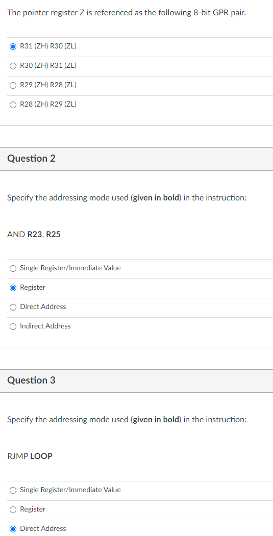 Solved The pointer register Z is referenced as the following | Chegg.com