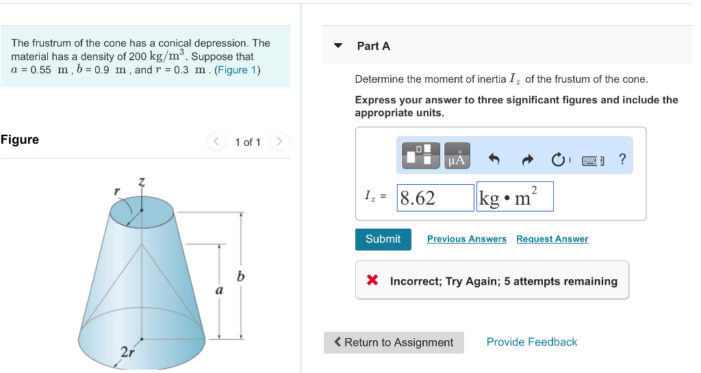 Solved The frustrum of the cone has a conical depression. | Chegg.com