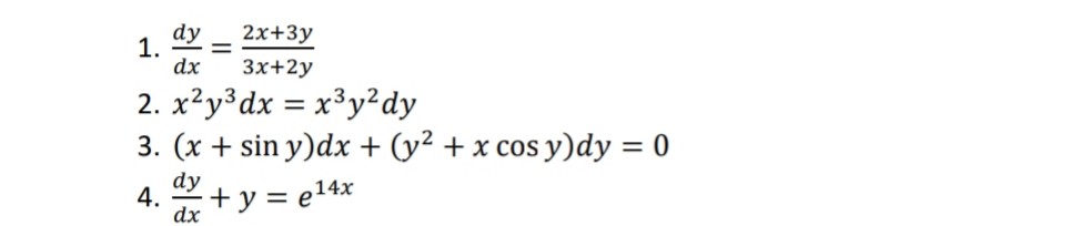 Solved dy 2x+3y dx 3x+2y 21,3 31,2 3. (x + siny)ax + (y2 + x | Chegg.com