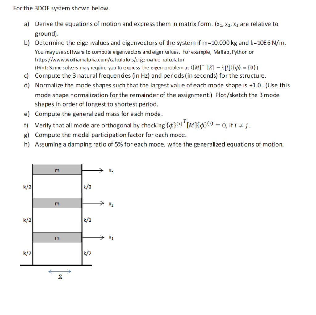 Solved For the 3DOF system shown below. a) Derive the | Chegg.com