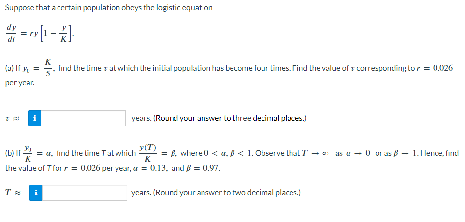 Solved Suppose that a certain population obeys the logistic | Chegg.com