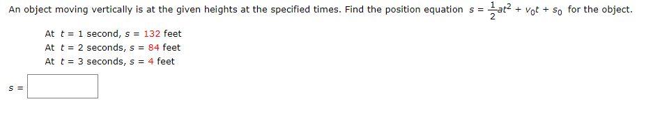 Solved An object moving vertically is at the given heights | Chegg.com