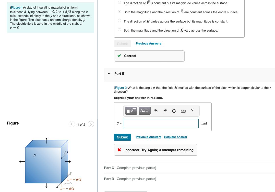 Solved (Figure 1)A slab of insulating material of | Chegg.com