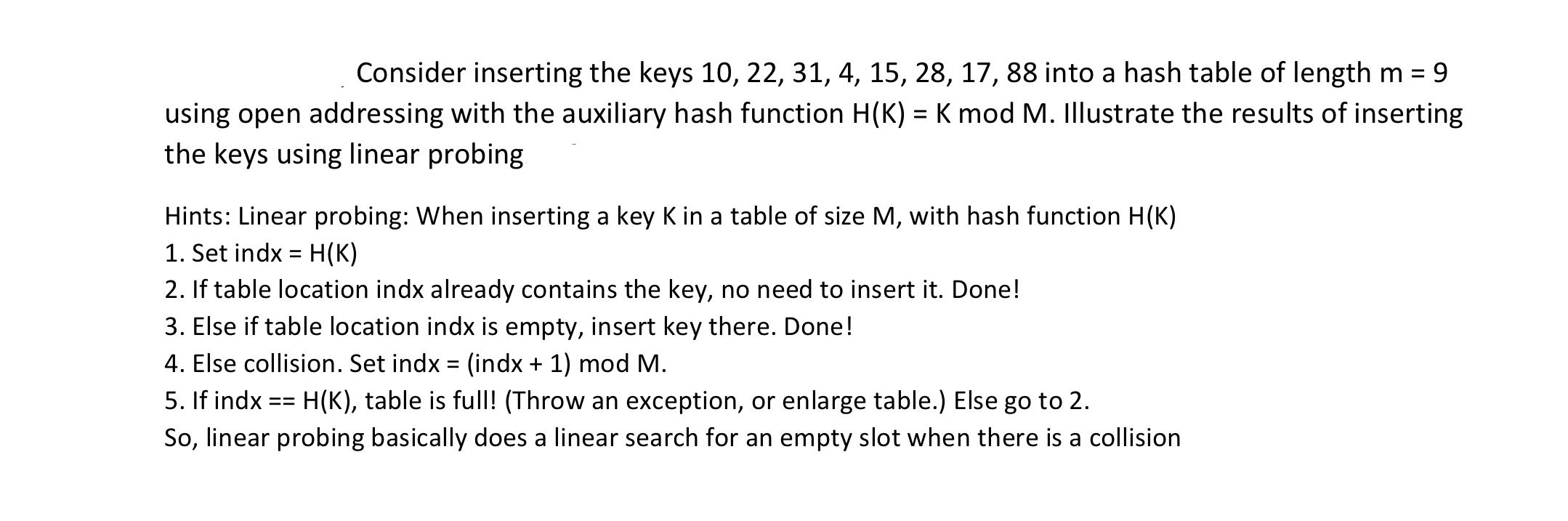 Solved Consider inserting the keys 10,22,31,4,15,28,17,88 | Chegg.com