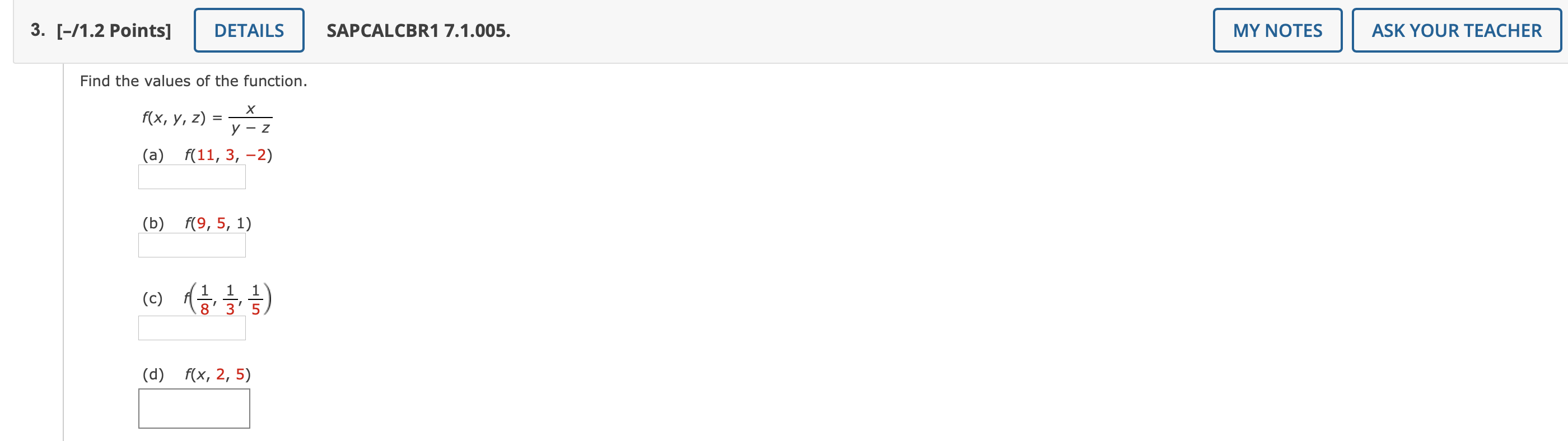 Solved /1.2 Points] SAPCALCBR1 7.1.005. Find the values of | Chegg.com
