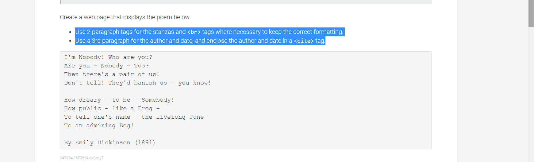 Solved Create a web page that displays the poem below. Use 2 | Chegg.com