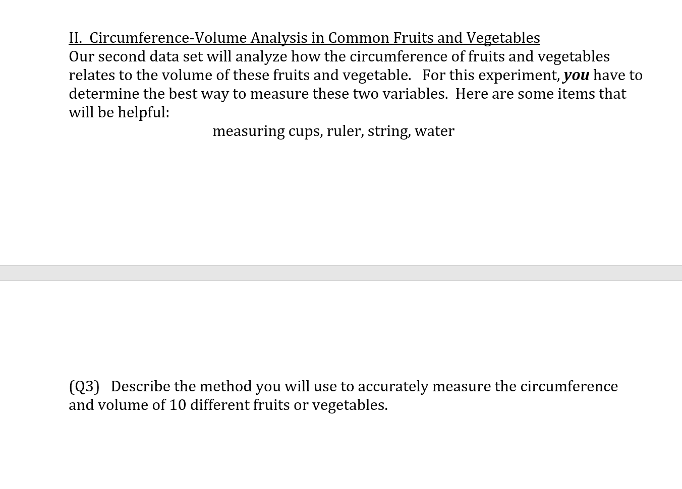 II. Circumference-Volume Analysis in Common Fruits | Chegg.com