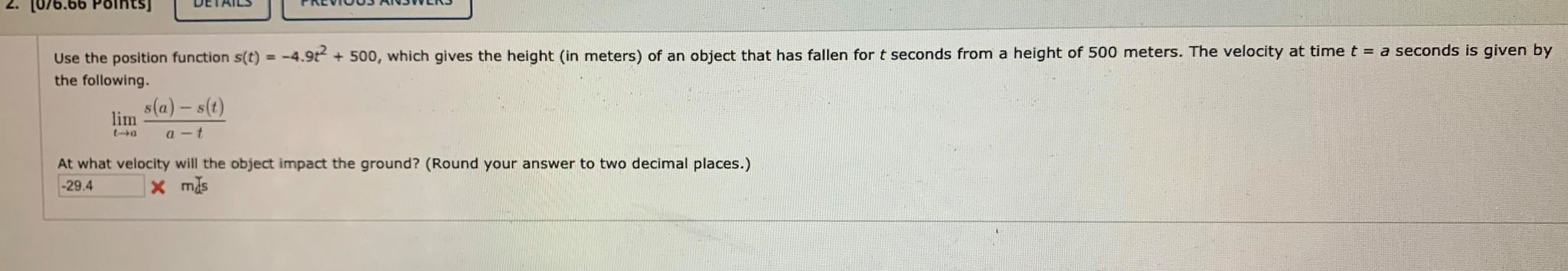 Solved Use the position function s(t)=-4.9t^2+500, which | Chegg.com