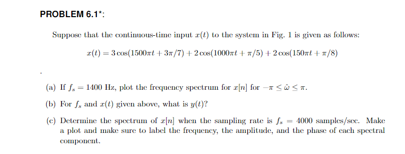 PROBLEM 6.1*: Suppose that the continuous-time input | Chegg.com