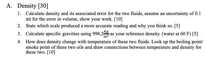 Solved A. Density [30] 1. Calculate density and its | Chegg.com