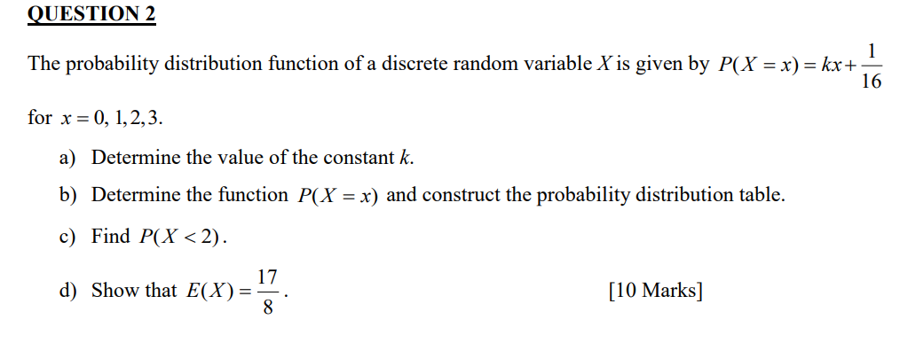 Solved QUESTION 2 1 The probability distribution function of | Chegg.com