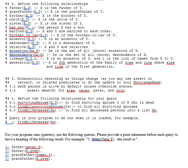 Name the prolog file: a3family.pl Name the output | Chegg.com