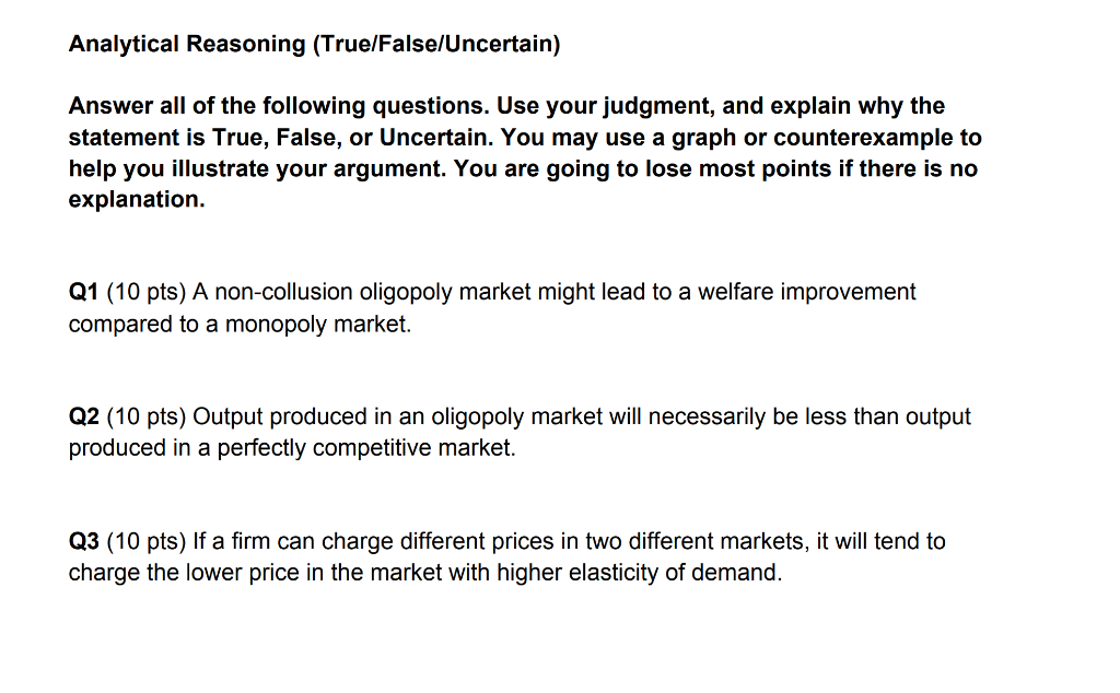 Solved Analytical Reasoning (True/False/Uncertain) Answer | Chegg.com