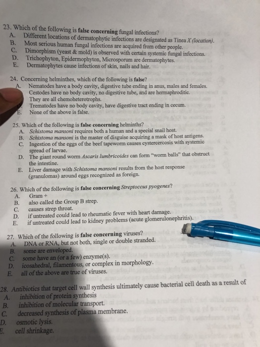 Solved 23. Which of the following is false concerning fungal | Chegg.com