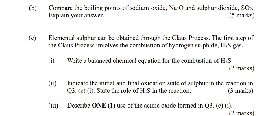 Solved (b) Compare the boiling points of sodium oxide, Na2O | Chegg.com
