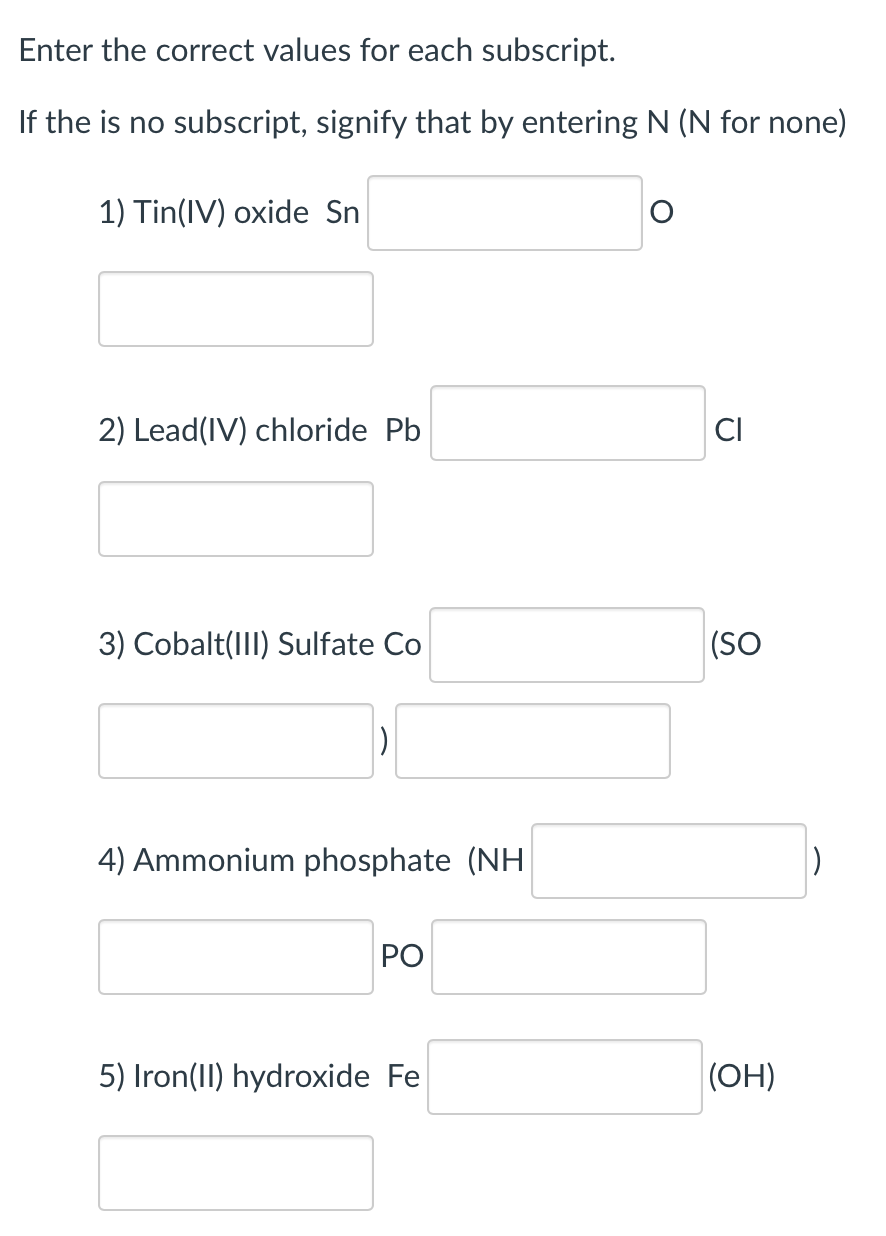 Solved Enter The Correct Values For Each Subscript If The
