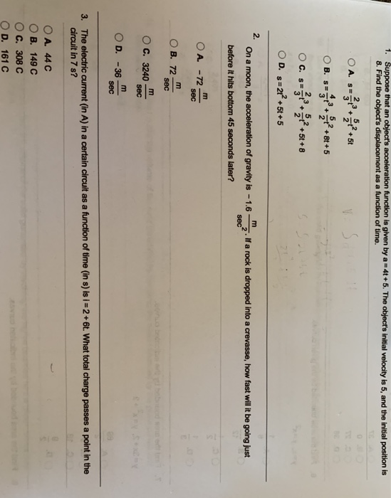 Solved 1 Suppose That An Objects Aceleration Function Is