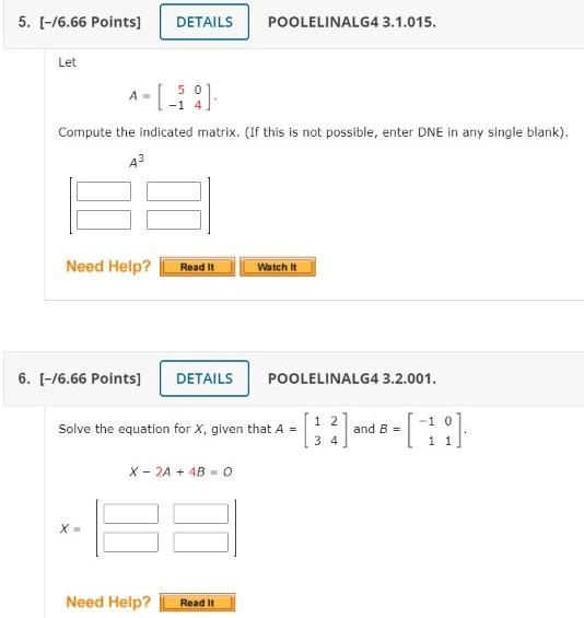 Solved 5. [-16.66 Points] DETAILS POOLELINALG4 3.1.015. A | Chegg.com
