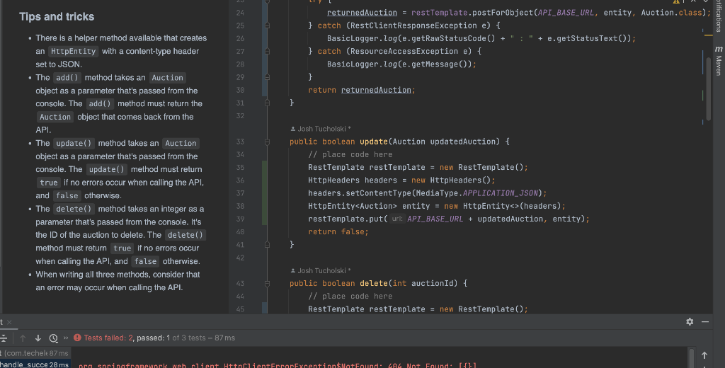 Solved Stuck on the update method, I am afraid I dont really | Chegg.com