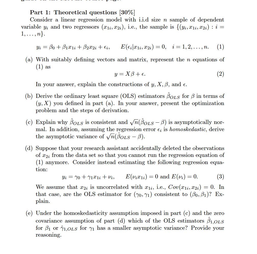 Part 1: Theoretical questions (30%] Consider a linear | Chegg.com