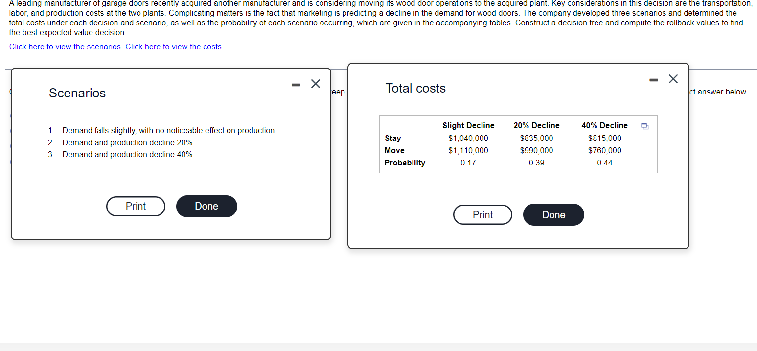 Solved the best expected value decision. Click here to view | Chegg.com
