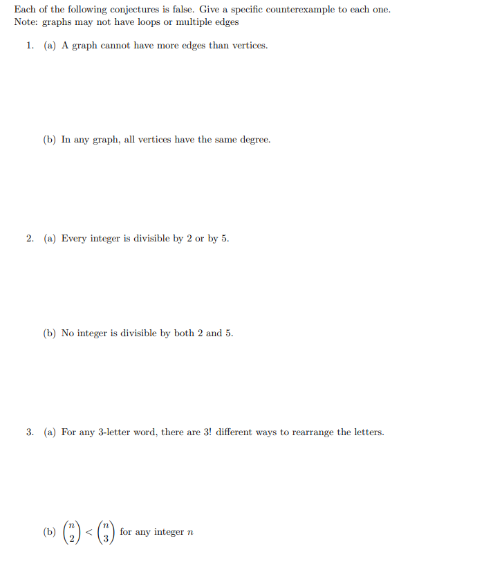 Solved Each of the following conjectures is false. Give a | Chegg.com