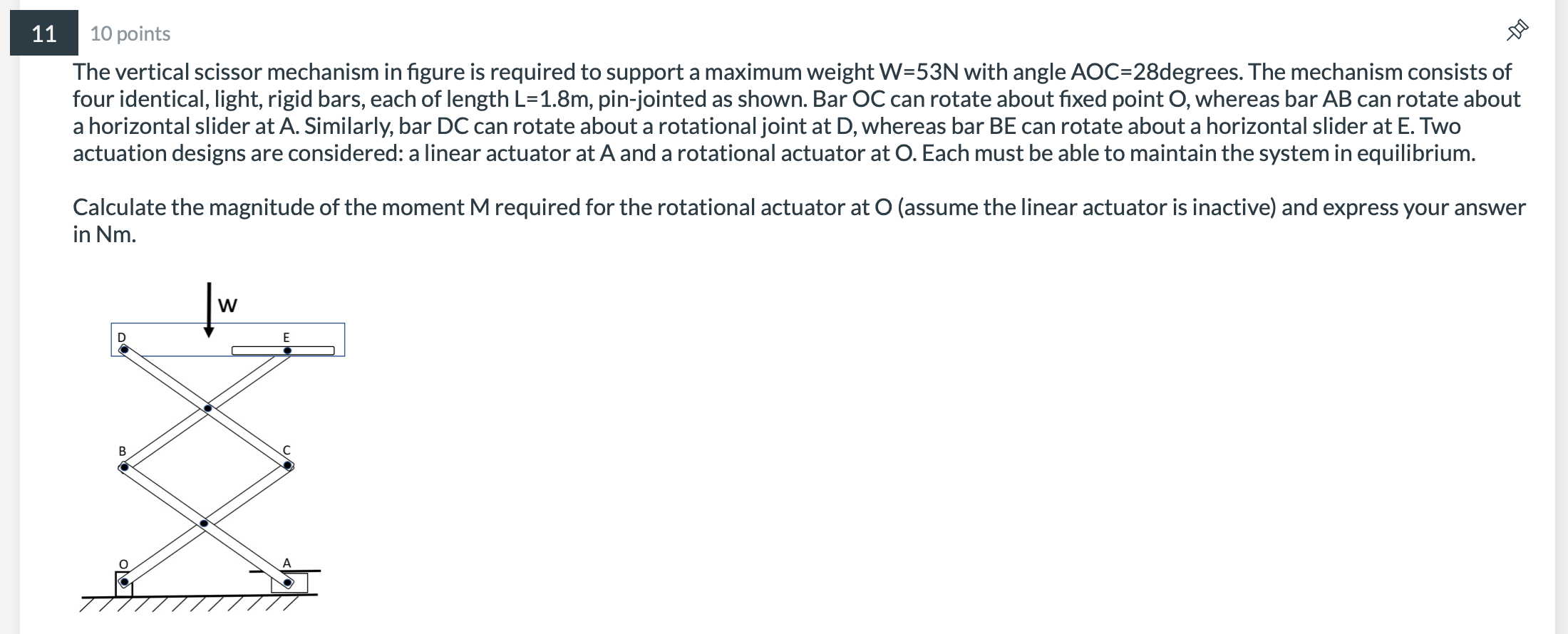 Solved 11 DO 10 points The vertical scissor mechanism in | Chegg.com