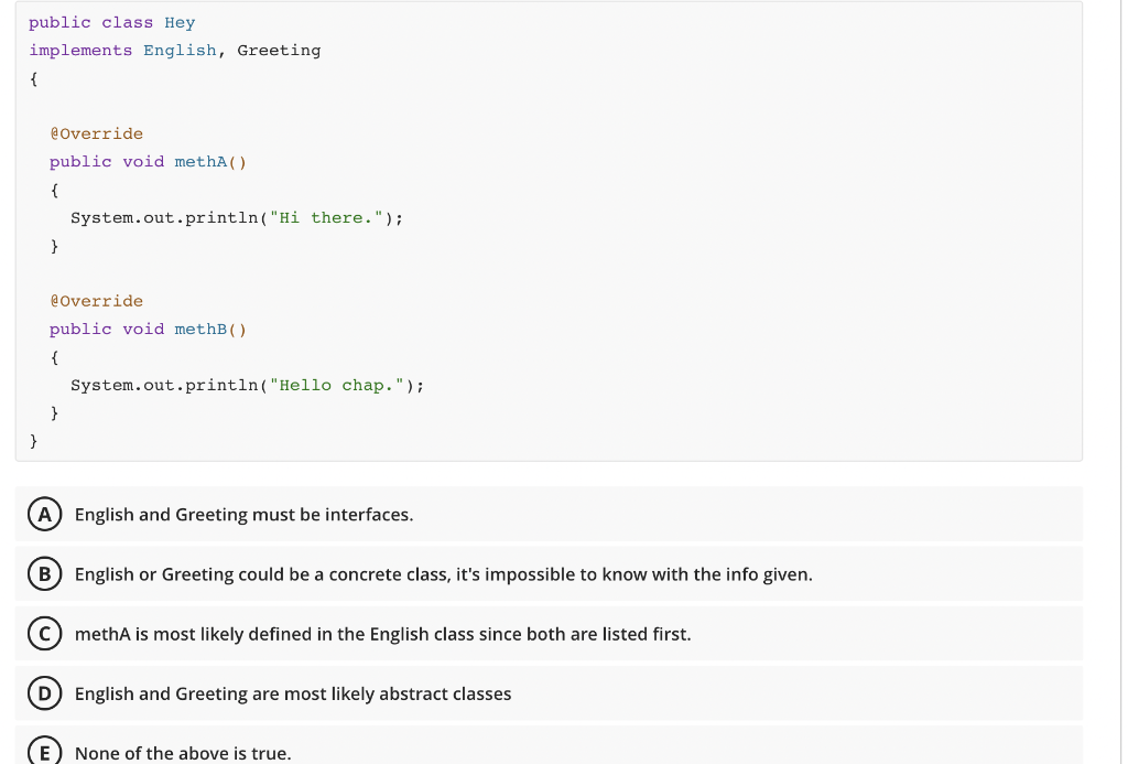 Solved Assume the class Hey compiles with no problems, which | Chegg.com