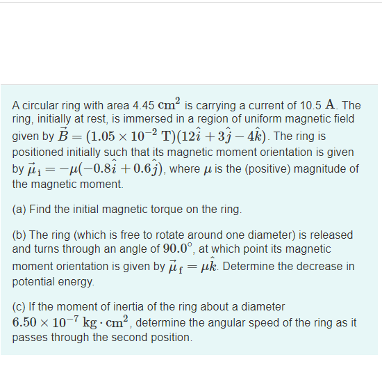 Solved A circular ring with area 4.45 cm2 is carrying a | Chegg.com