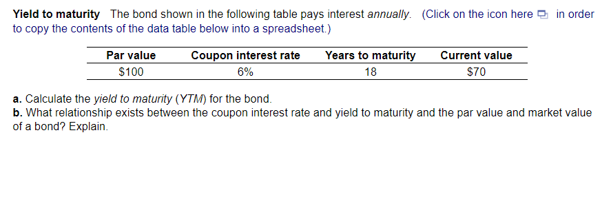 Solved Yield to maturity The bond shown in the following | Chegg.com