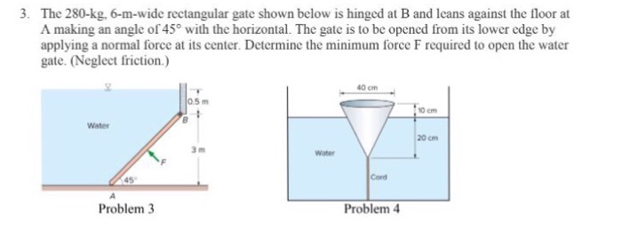 Solved 3. The 280-kg, 6-m-wide rectangular gate shown below | Chegg.com