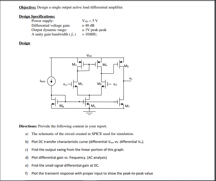 Objective: Design a single output active load | Chegg.com